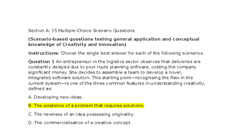 Test 2 Prep: Scenario & Case Questions on Creativity and Networking ...