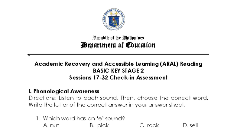 [ Final] ARAL-Reading Basic KS 2 Check-in Assessment Sessions 17-32 ...
