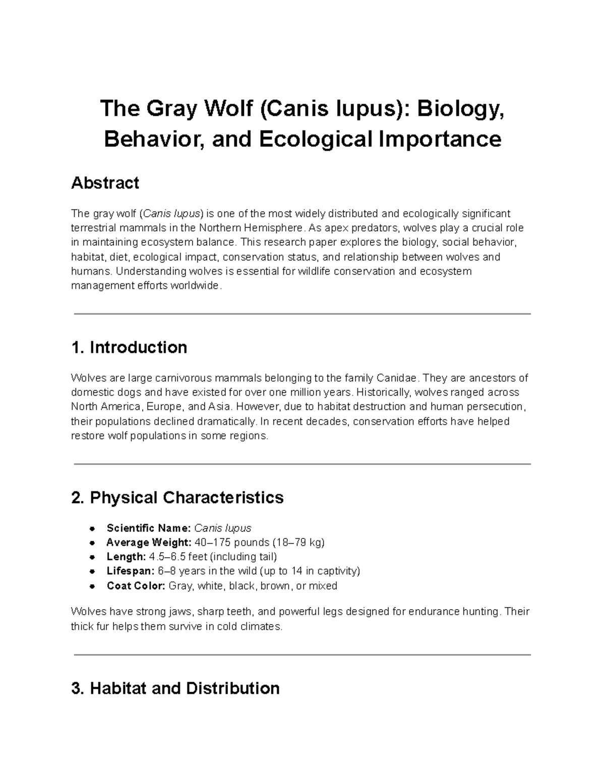 The Gray Wolf (Canis lupus): Research on Biology and Ecology - Studocu