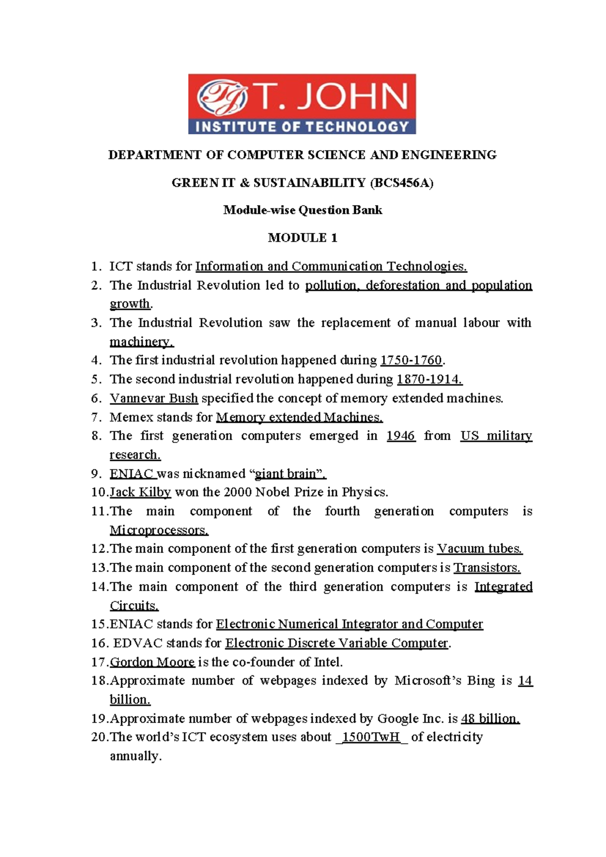 Green IT (BCS456A): Comprehensive Module-wise Question Bank - Studocu