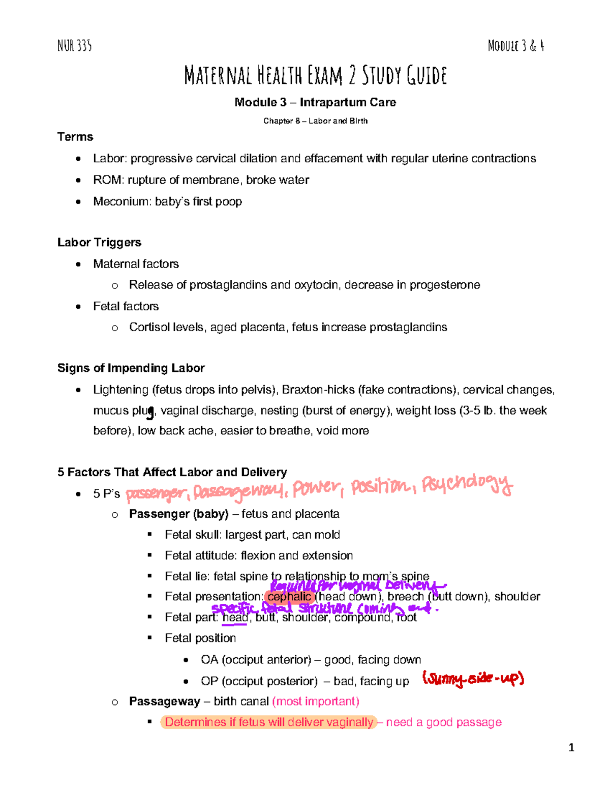 NUR 335 Maternal Health Exam 2 Study Guide: Modules 3 & 4 Overview ...