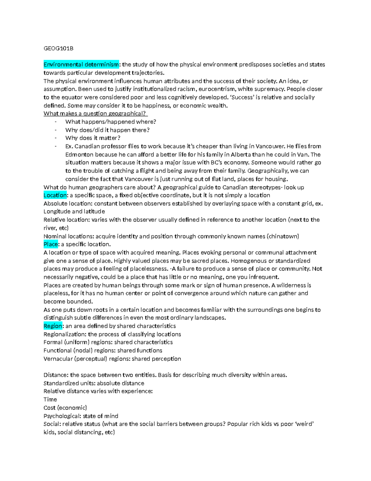 GEOG101B - Environmental Determinism and Human Geography Insights - Studocu