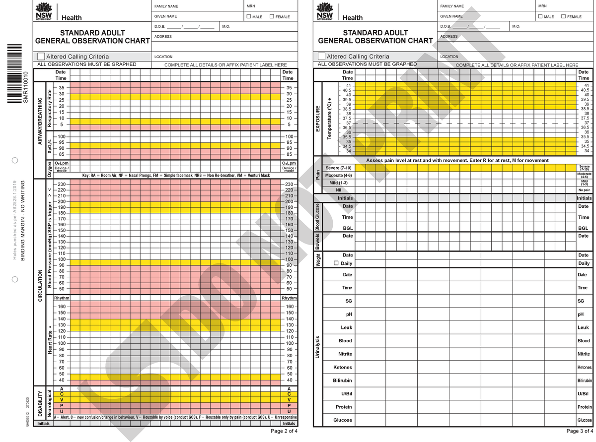 Standard Adult General Observation Chart (SMR110010) - Studocu