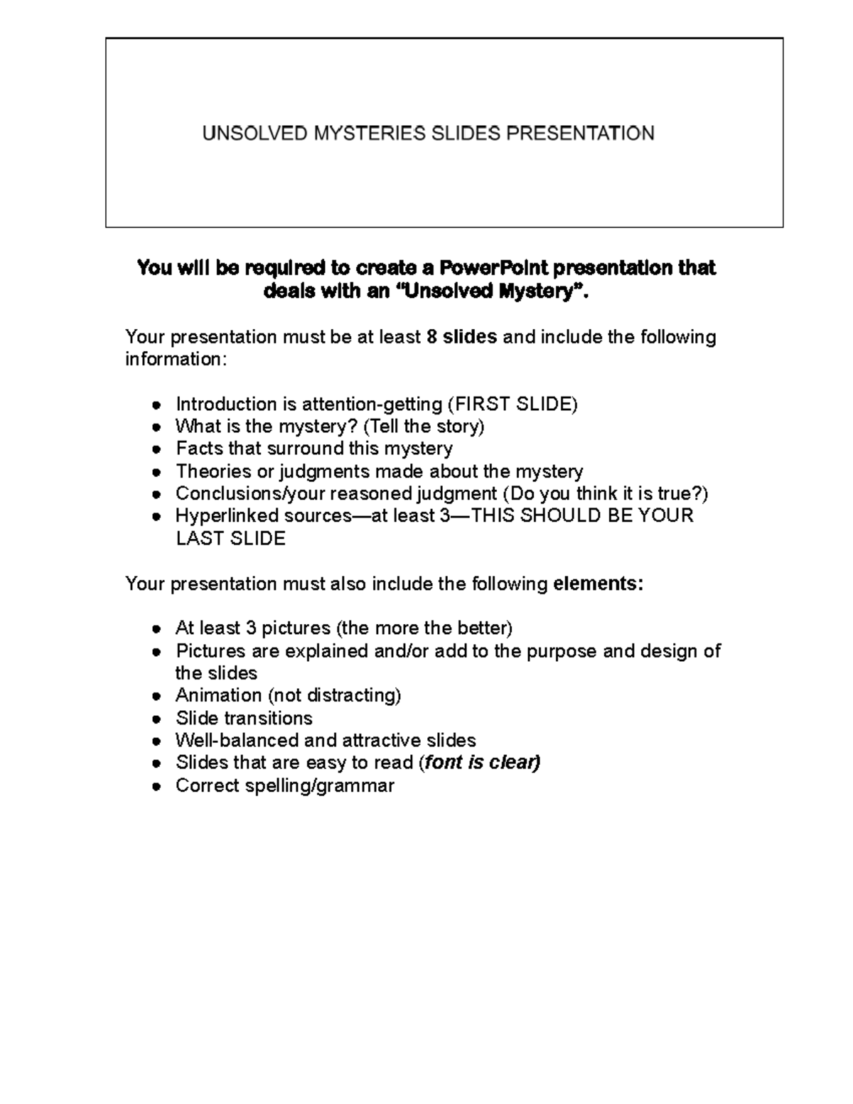 Unsolved Mysteries PowerPoint Project - Multimedia Presentation - Studocu