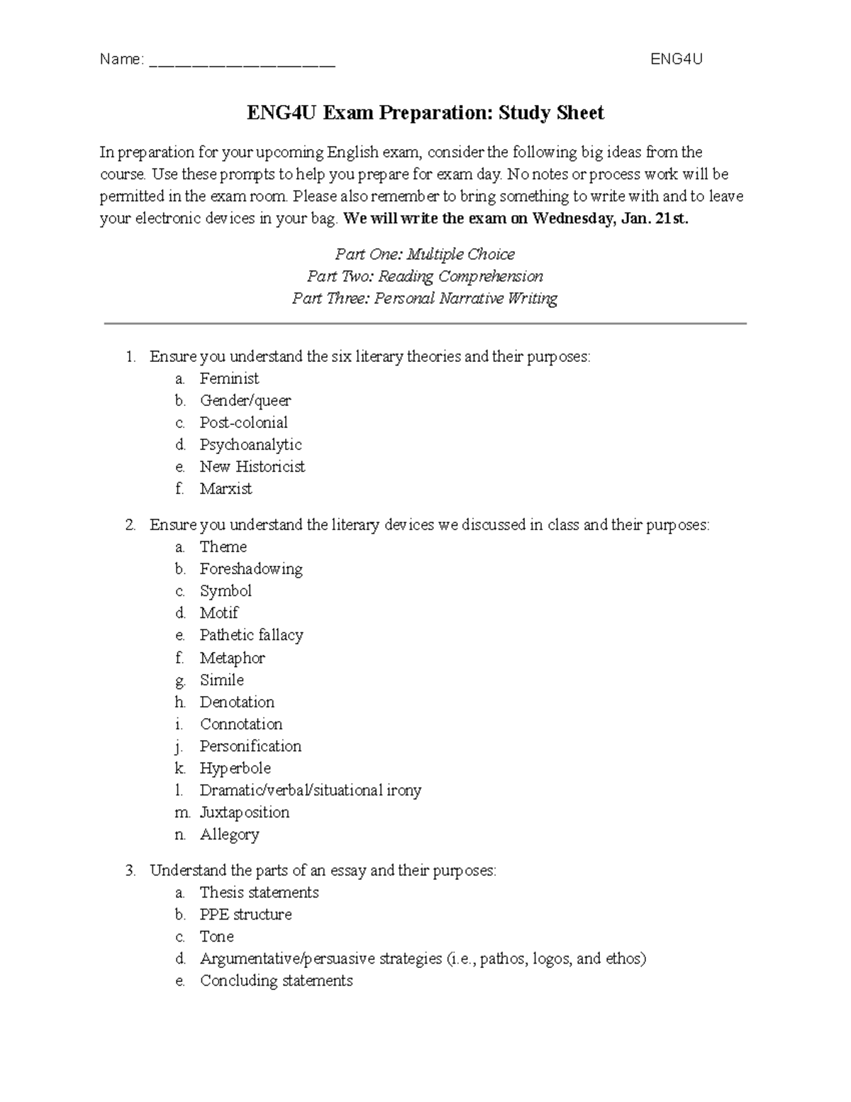 ENG4U Exam Prep: Key Concepts & Study Guide for Success - Studocu