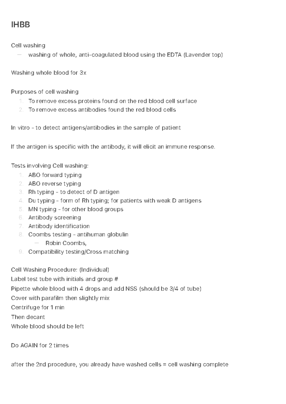 IHBB - Cell Washing Techniques for Whole Blood Analysis - Studocu