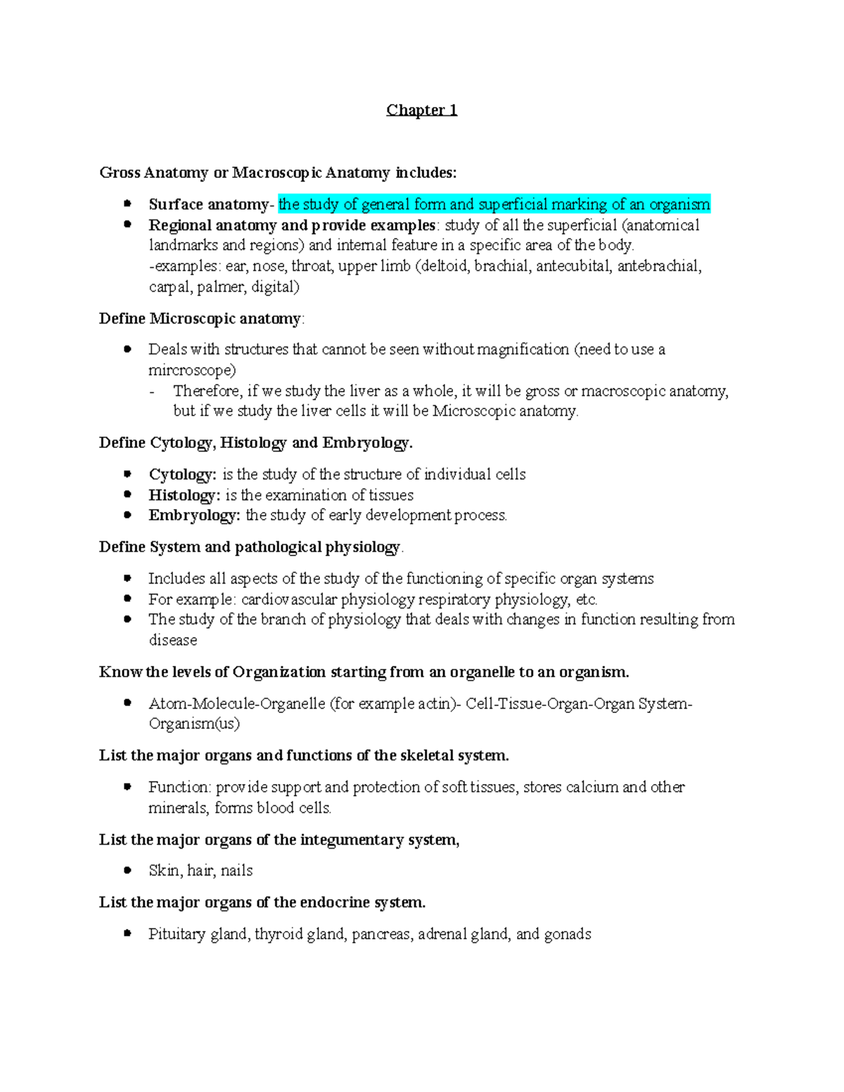 Test Review 1-4 - Chapter 1 Gross Anatomy or Macroscopic Anatomy ...