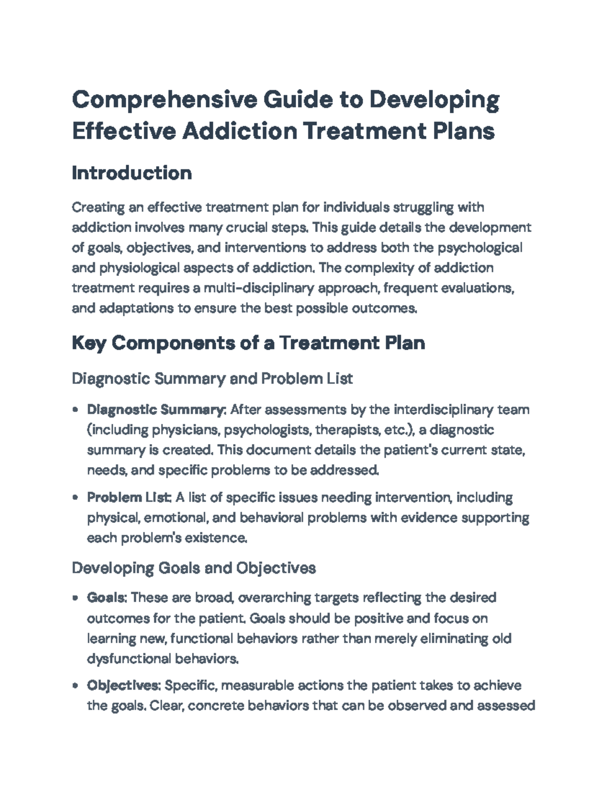Comprehensive Guide for Developing Addiction Treatment Plans ...