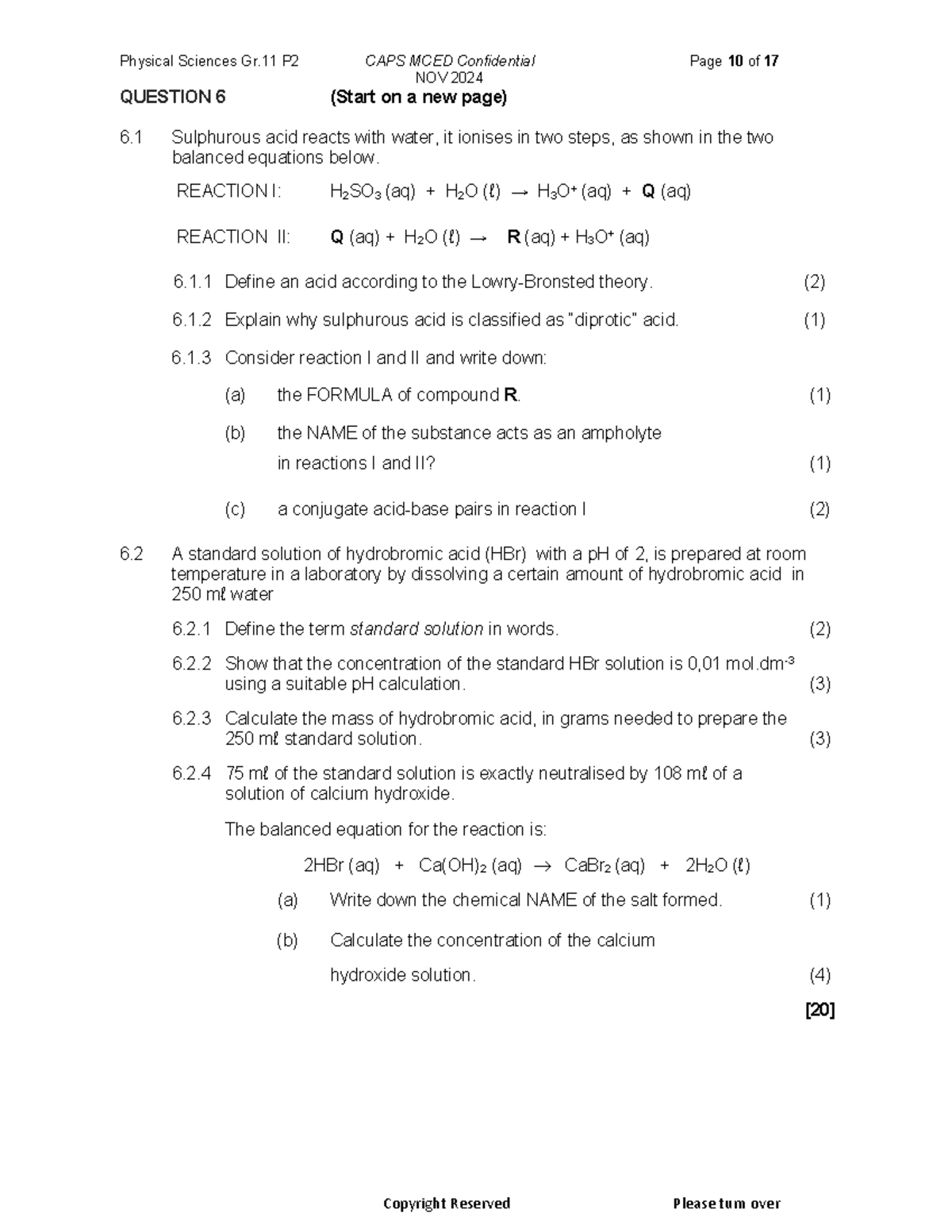 ACID BASE Q P2 NOV 2024 - Gr. 11 Physical Science Chemistry - Studocu