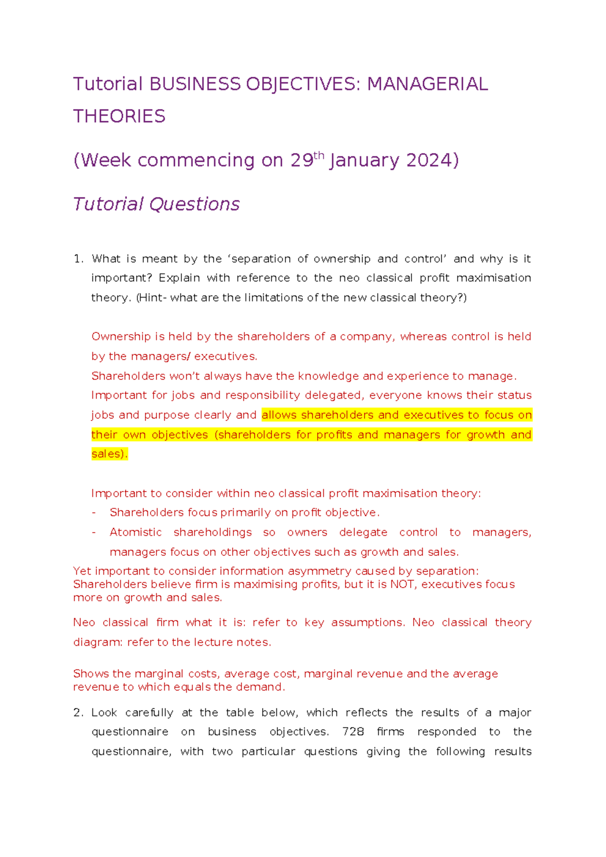 Tutorial 1: Business Objectives & Managerial Theories Analysis - Studocu
