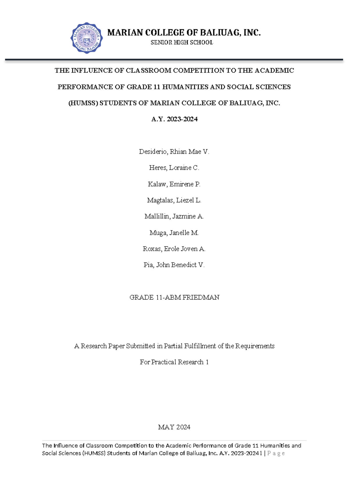Grade 11 HUMSS - The Impact of Classroom Competition on Academic ...