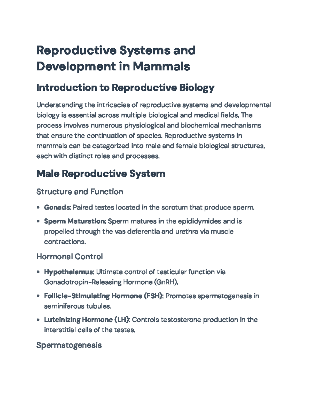 Reproductive Systems and Development in Mammals: A Comprehensive ...