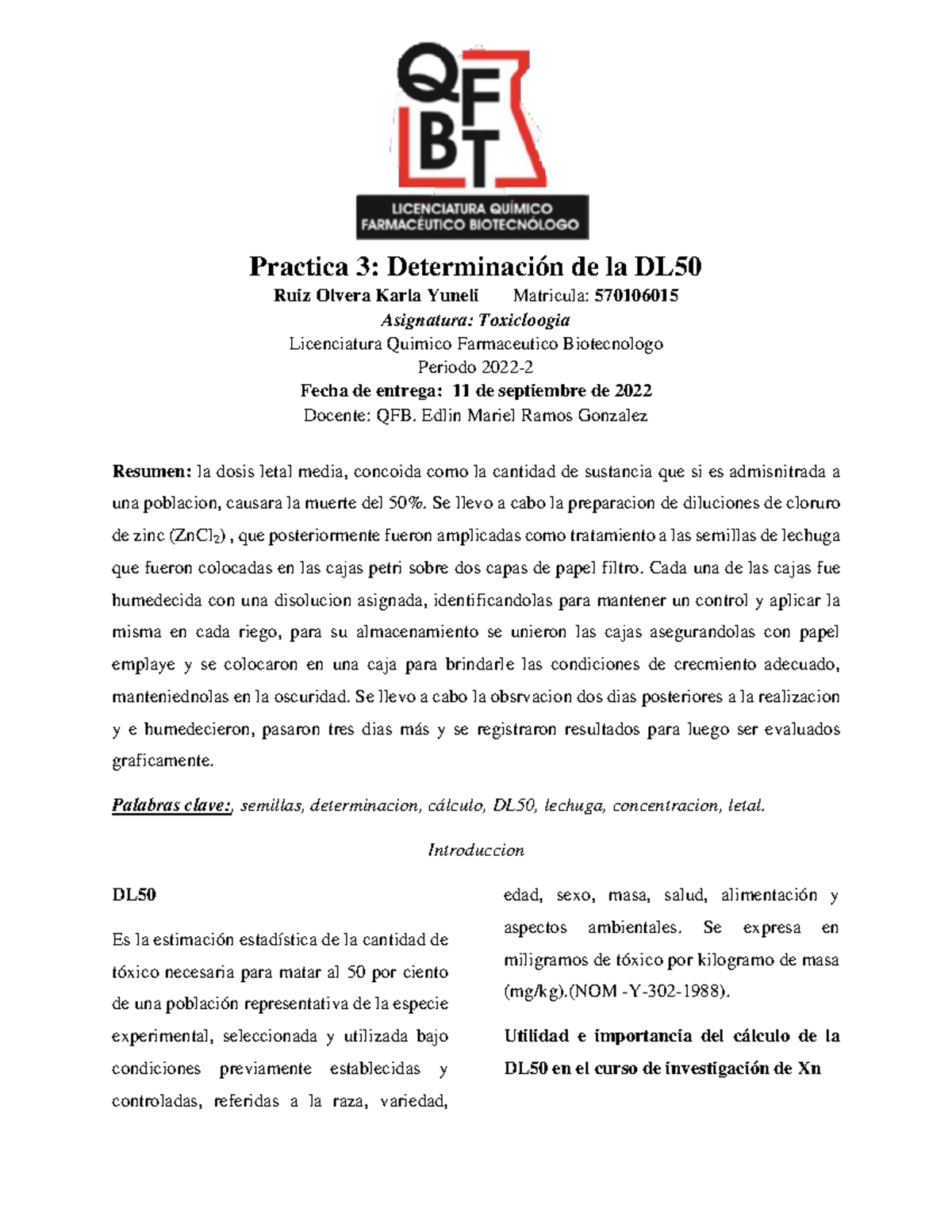 Práctica 3: Estudio de la Dosis Letal Media (DL50) en Lechugas - Studocu