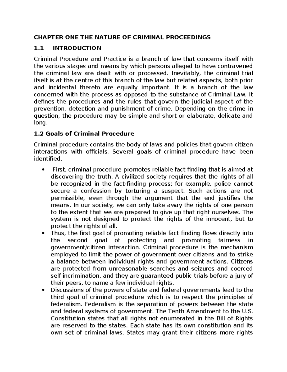 Introduction TO Criminal Procedures - CHAPTER ONE THE NATURE OF ...