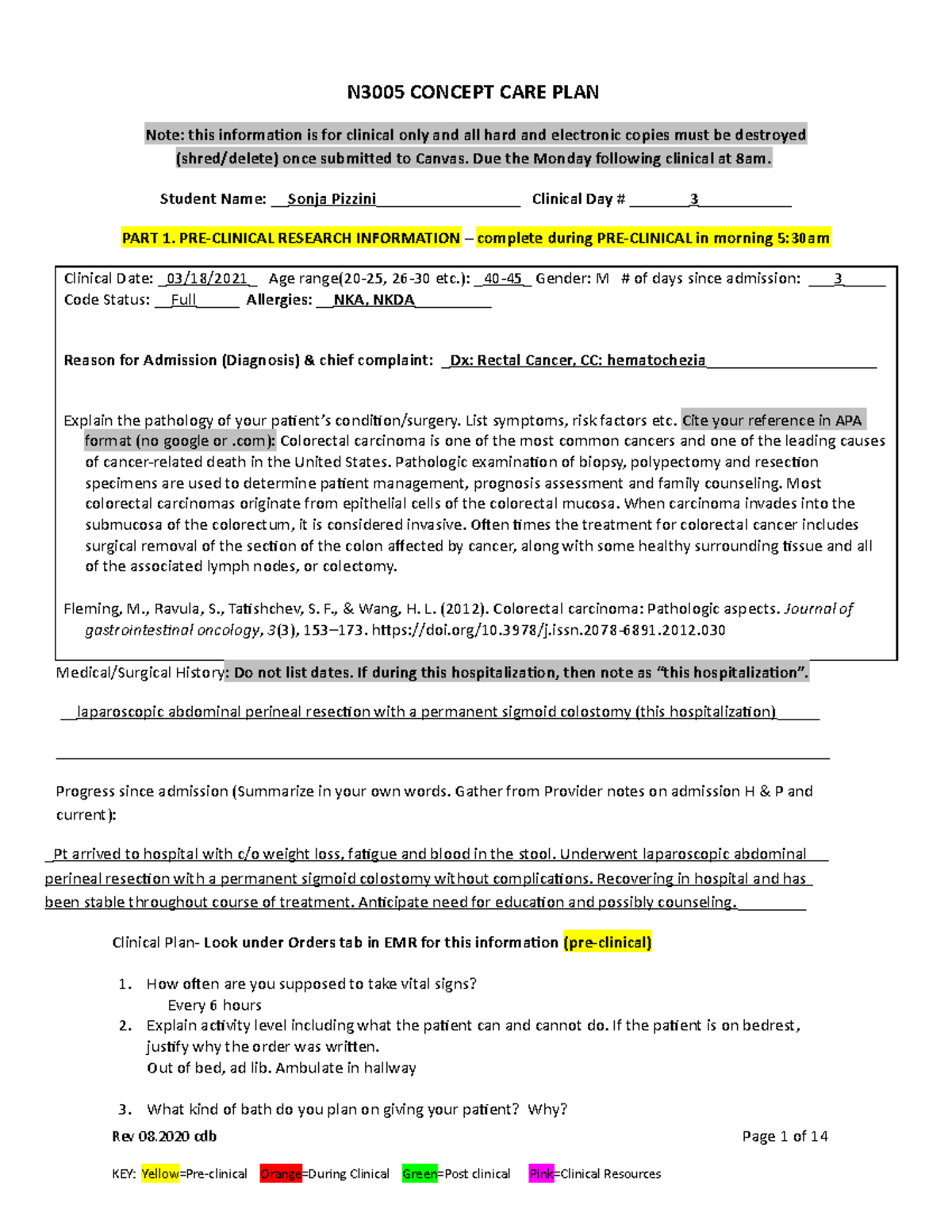 Marvin Care Plan - N3005 Clinical Patient Assessment and Interventions ...