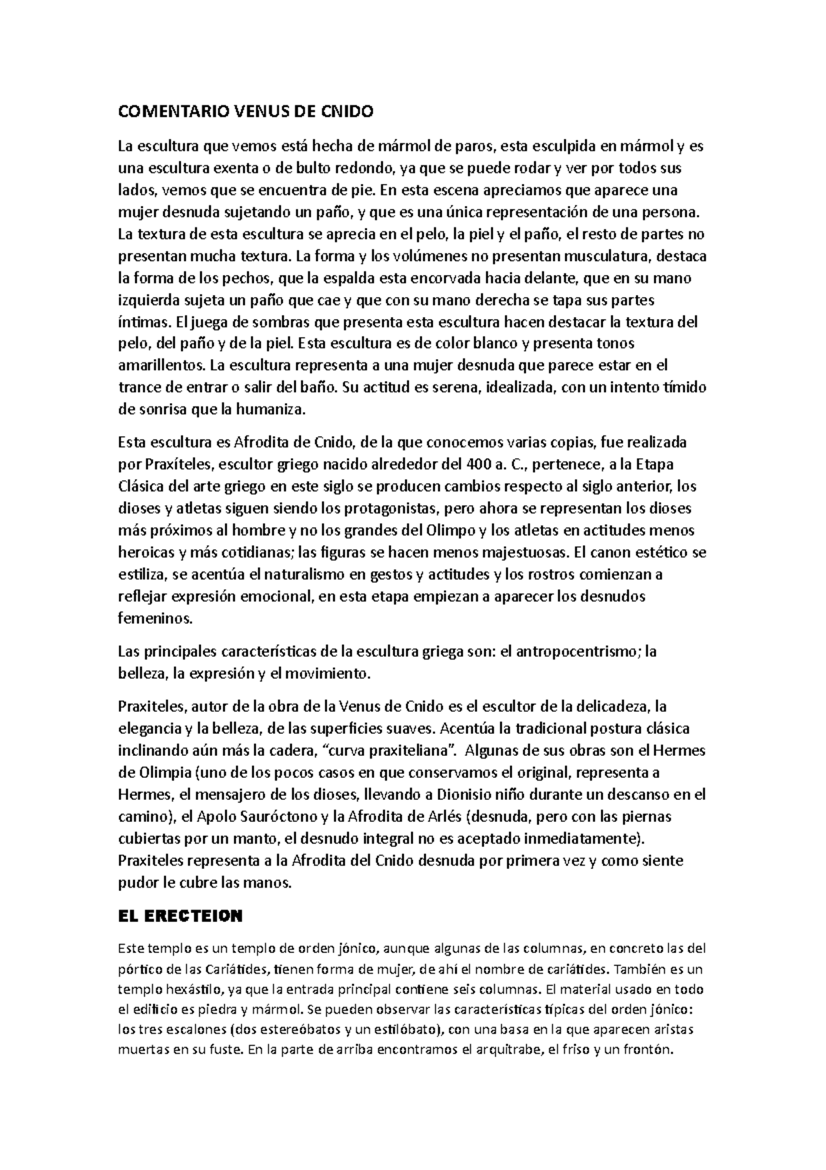 Comentario Venus DE Cnido - COMENTARIO VENUS DE CNIDO La escultura que ...