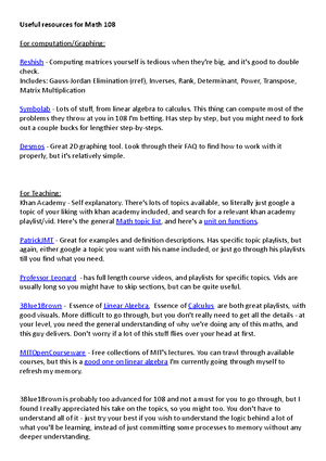 MATHS 108 Lecture Notes: Functions, Limits, and Linear Systems Overview ...