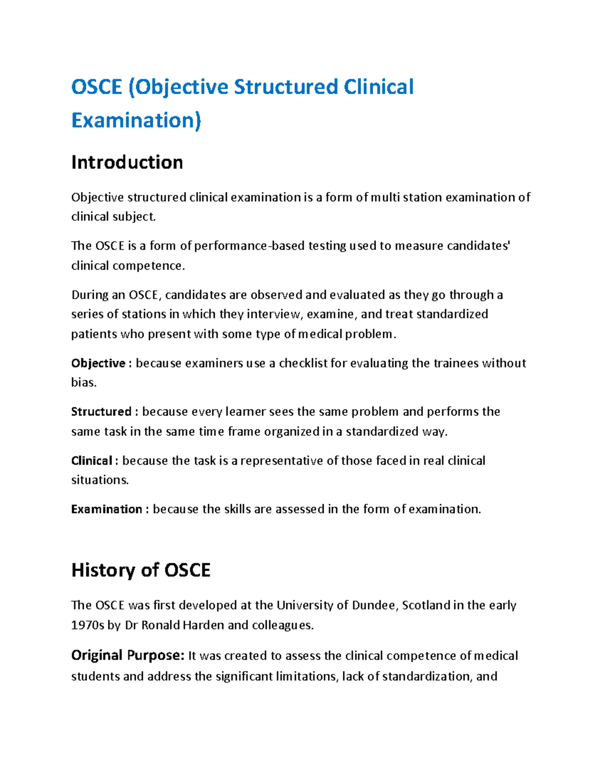 OSCE and OSPE - part of nursing curriculum - OSCE (Objective Structured Clinical Examination ...