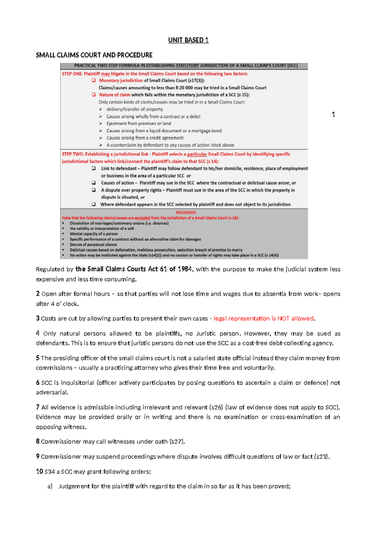Unit Based 1: Small Claims Court Procedures and Judgments Overview ...