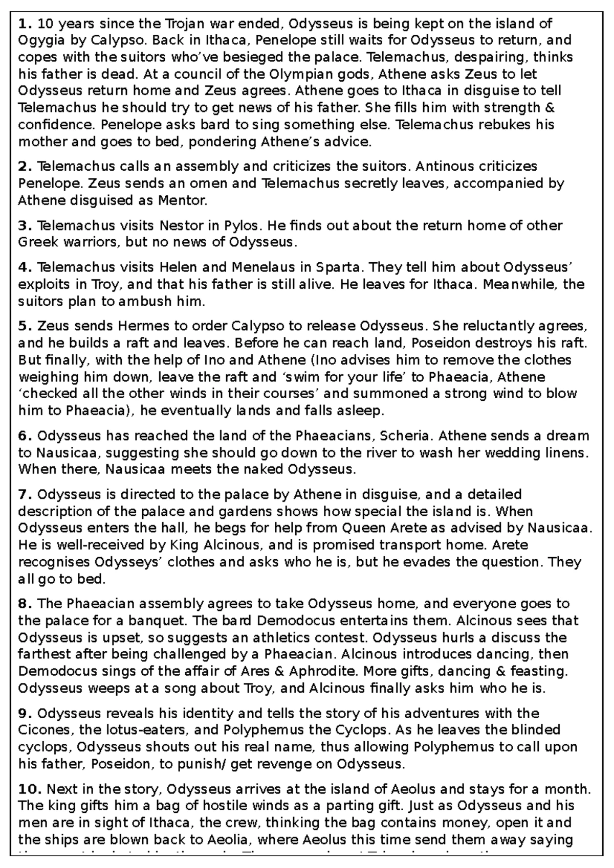 Odyssey 'cheat sheet'- analysis of themes with modern scholarship - 1 ...