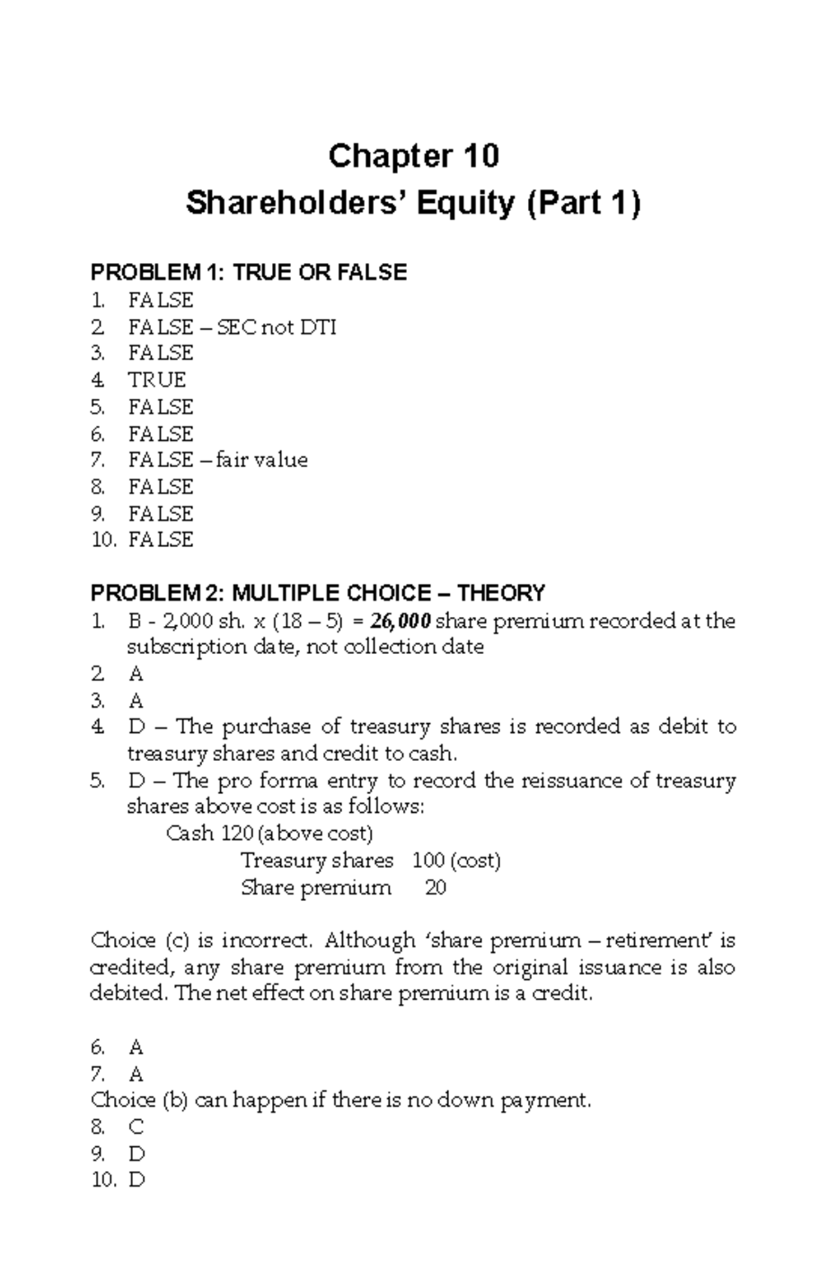 SOL. MAN. Chapter 10: Shareholders' Equity Concepts & Problems - Studocu