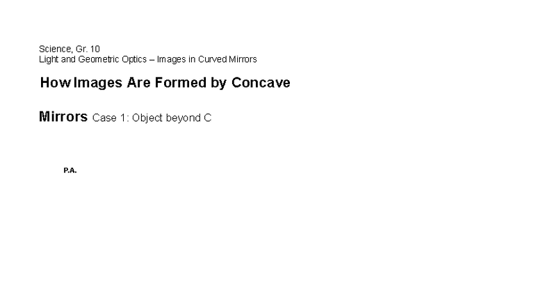 Science Gr. 10: Concave Mirror Worksheet on Image Formation - Studocu