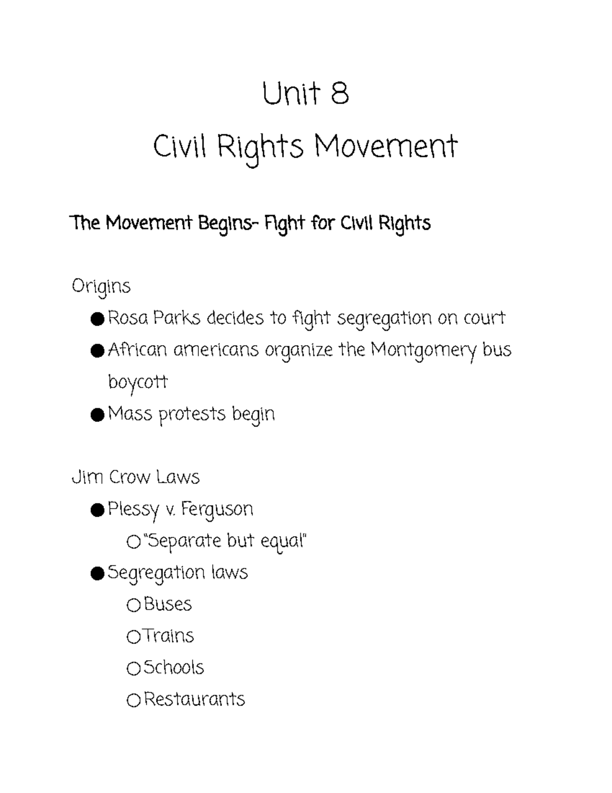 Unit 8 - notes - Unit 8 Civil Rights Movement The Movement Begins ...