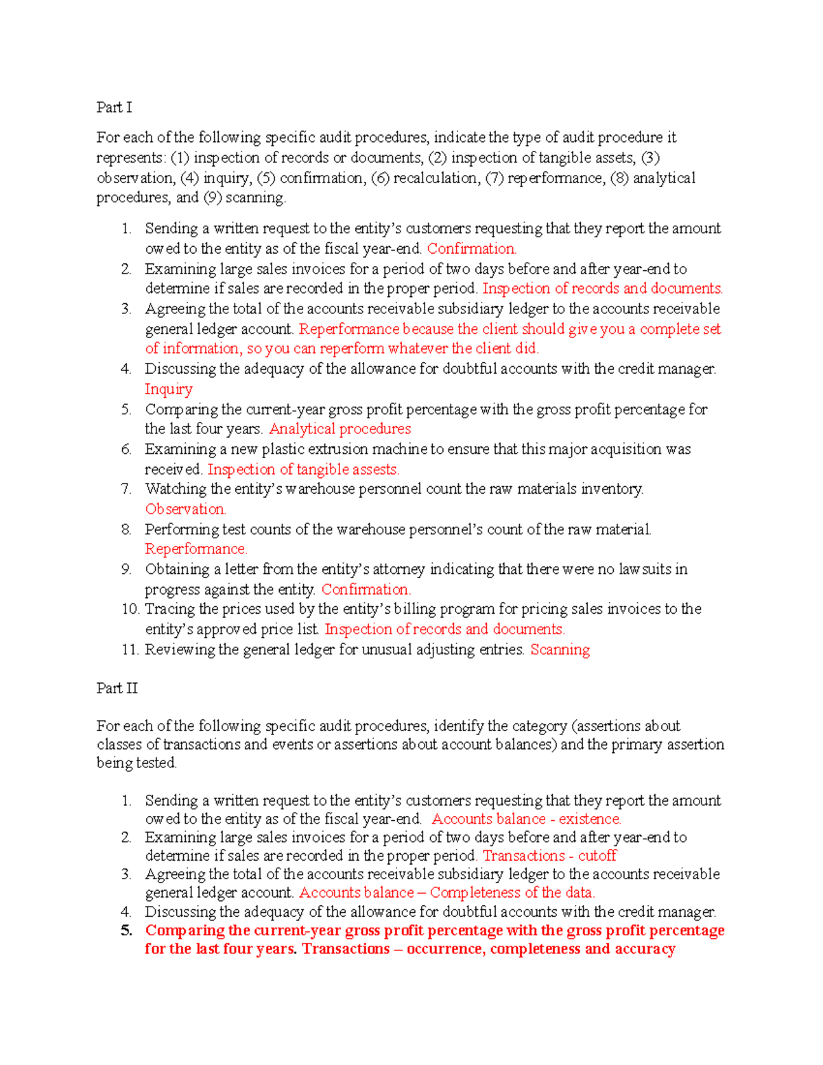 Audit Procedures and Assertions: In-Class Practice Guide for ACC 101 ...