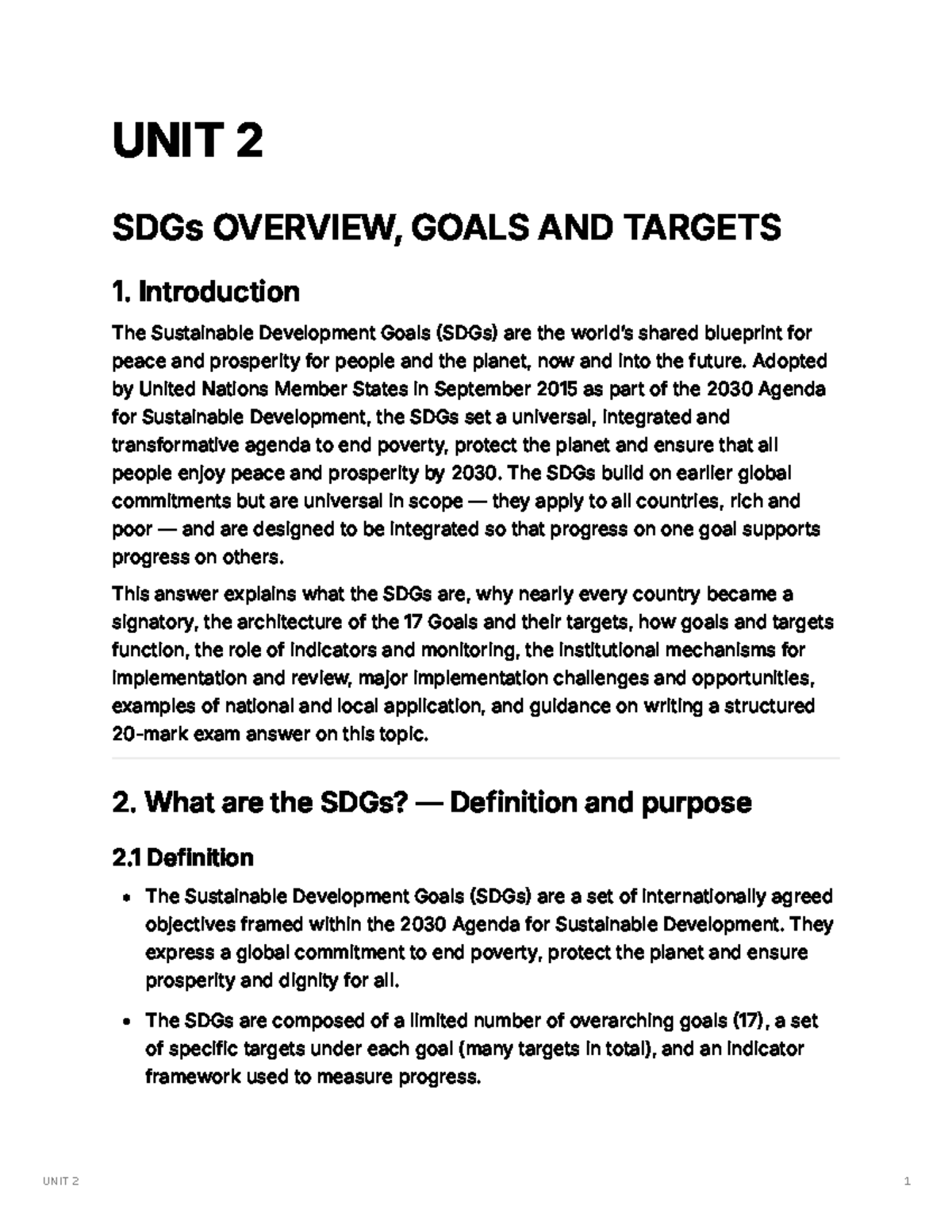 SDG UNIT 2: Overview of Sustainable Development Goals and Targets - Studocu