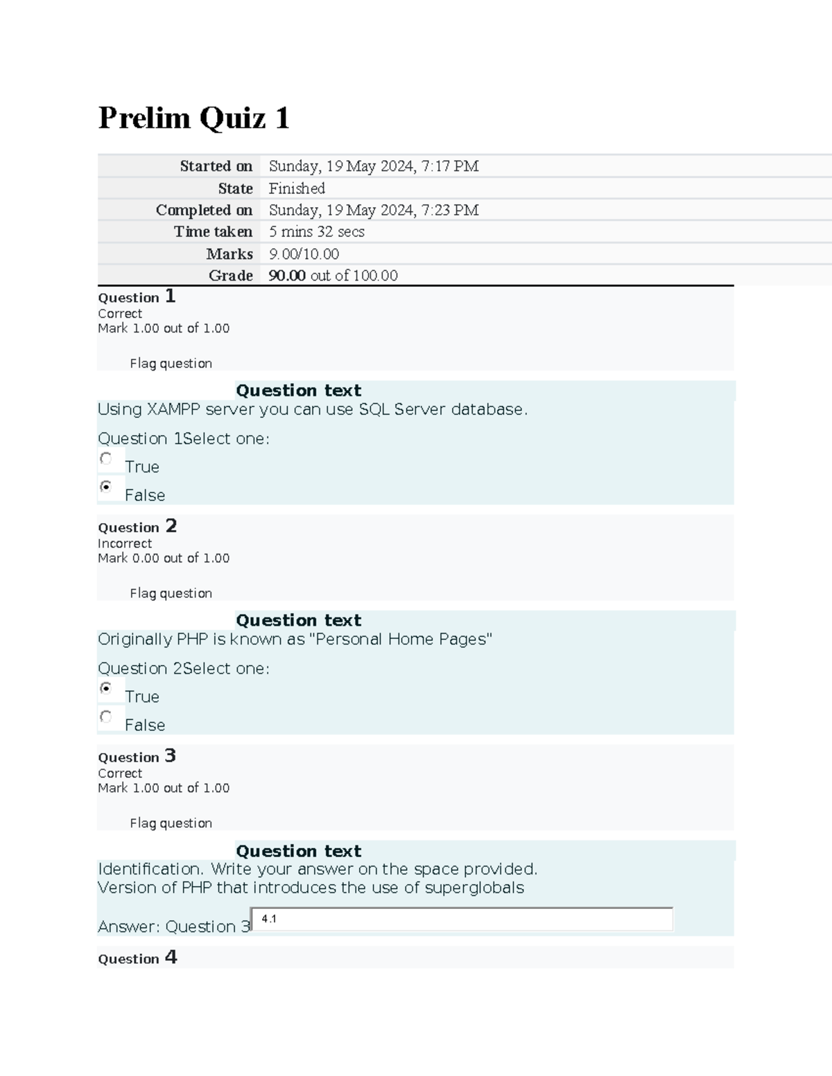 Prelim Web App Dev Prelim Quiz 1 Started On Sunday 19 May 2024 717 Pm State