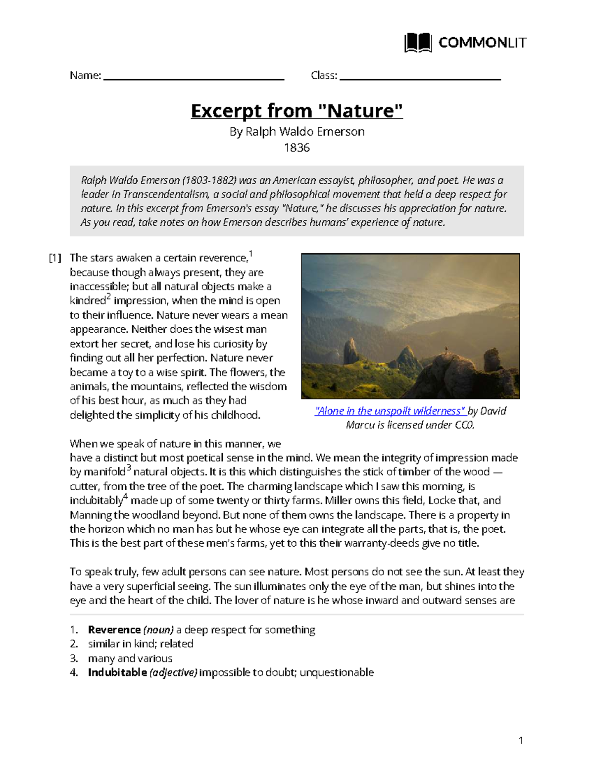 Nature and Perception: Insights from Emerson's 1836 Essay - Studocu