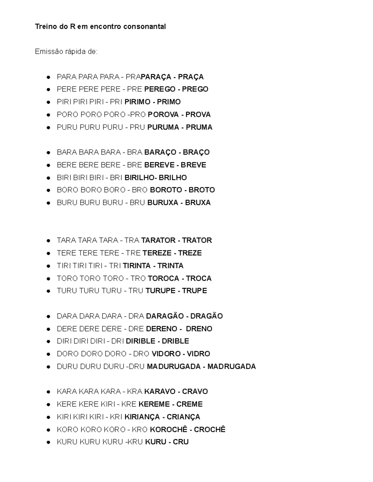 Treino do R em Encontro Consonantal - Atividade Prática - Studocu