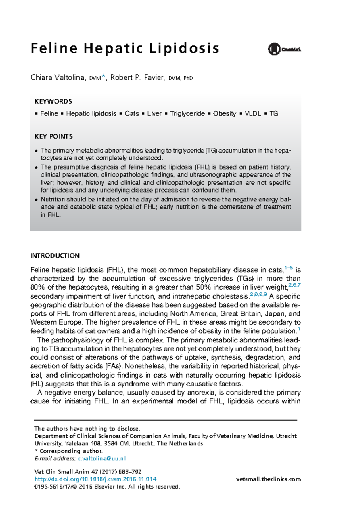 Feline Hepatic Lipidosis: Pathophysiology and Management Insights - Studocu