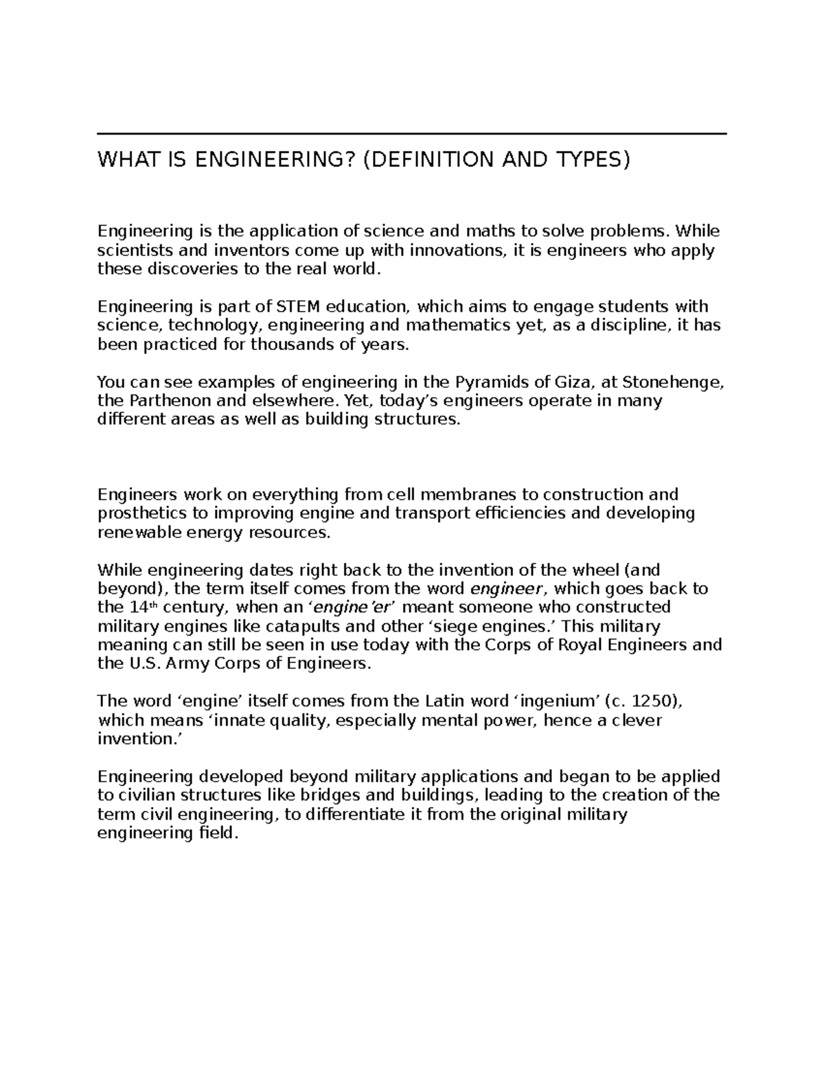 What is Engineering? Definition, Types, and Importance in STEM - Studocu