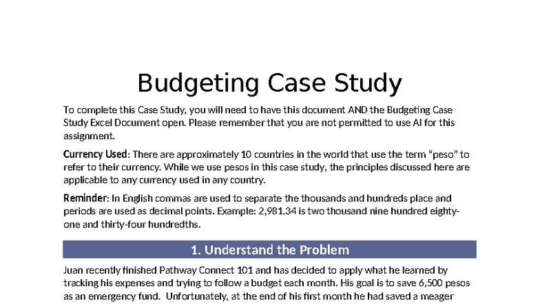 W02 Budgeting Case Study - Math 108X Analysis and Insights - Studocu