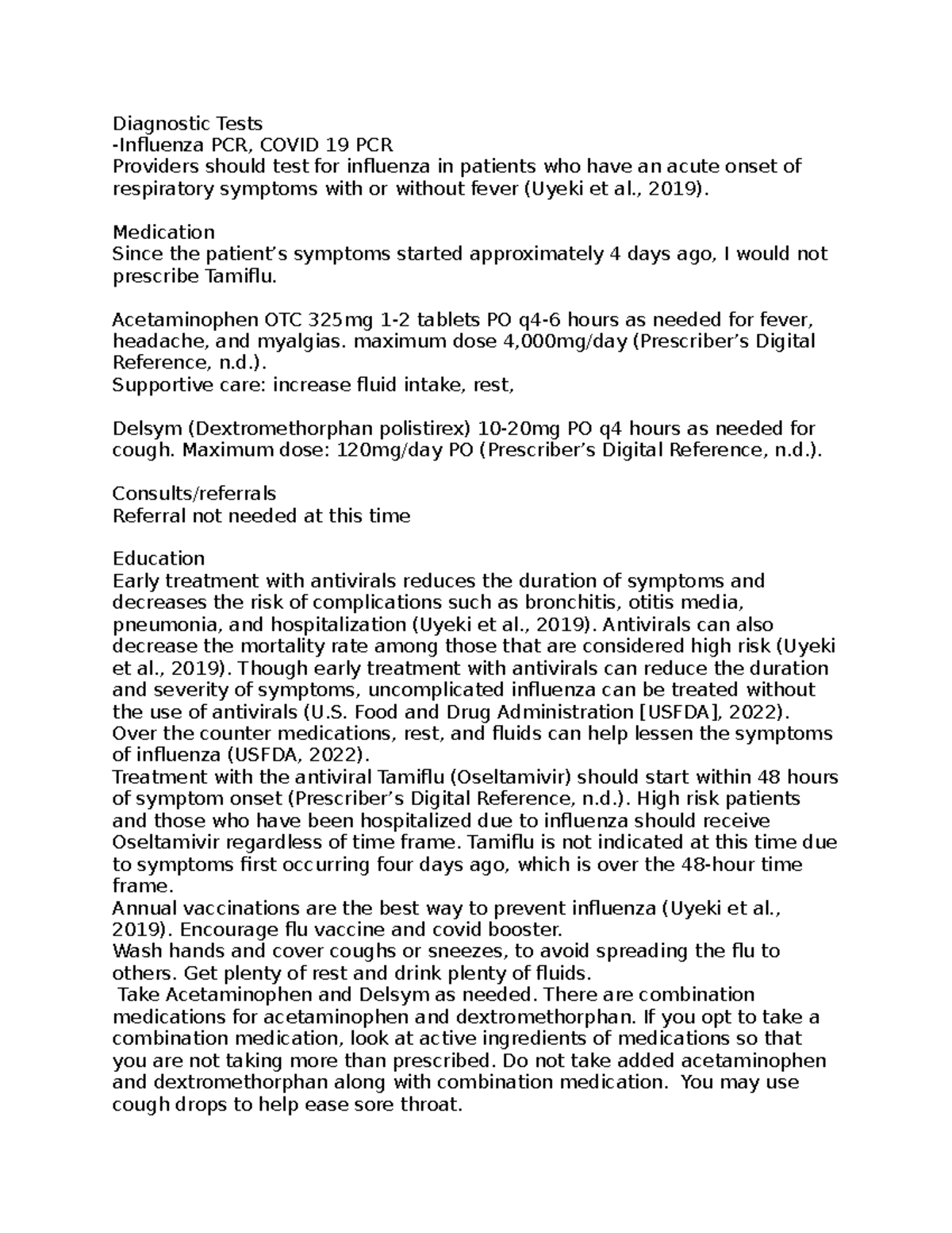 Management plan week 2 - Diagnostic Tests -Influenza PCR, COVID 19 PCR ...