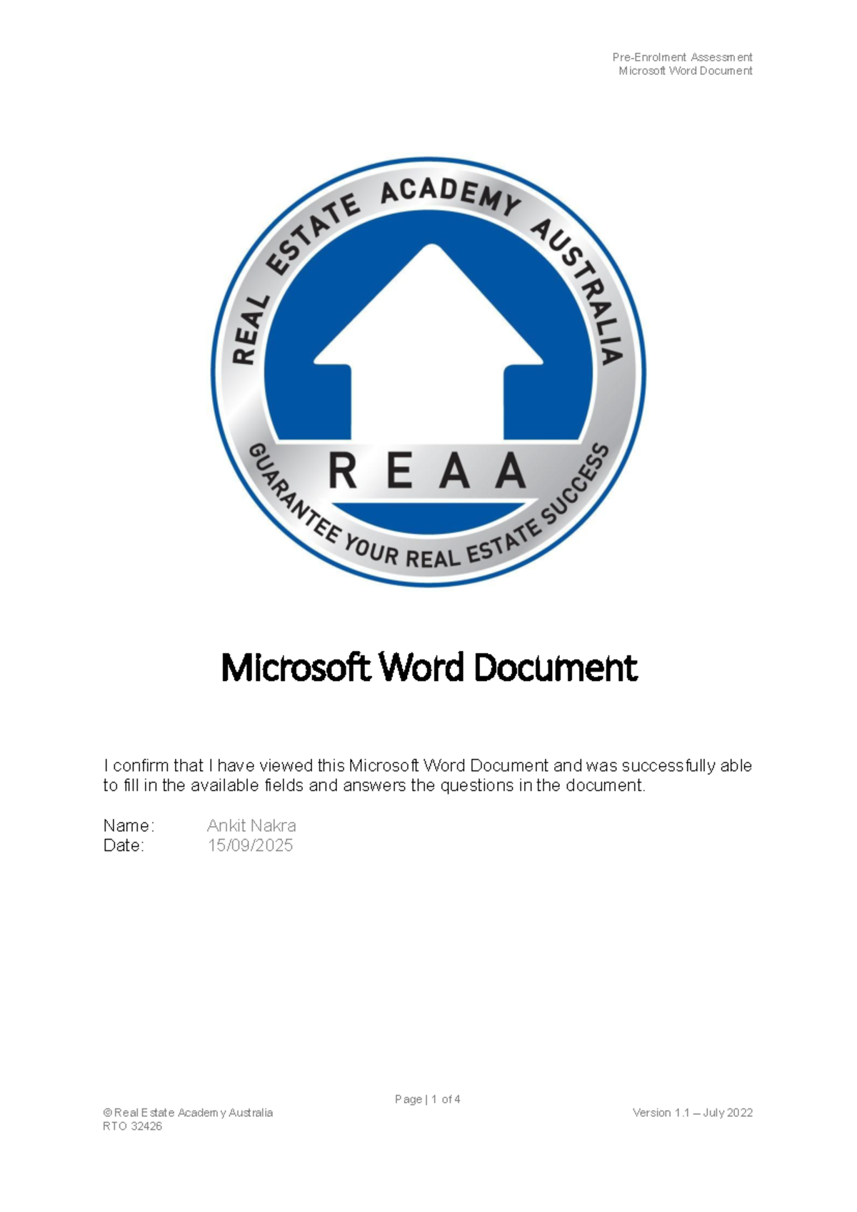 REAA-Pre Enrolment-Assessment- Level-4 -MS-Word-Document-v1 1 ...