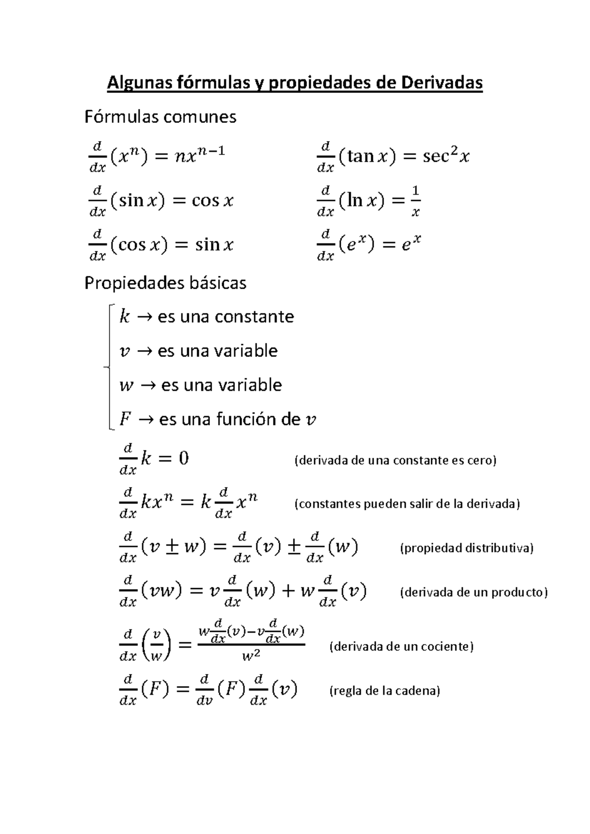 Fórmulas y Propiedades de Derivadas - Curso de Cálculo - Studocu