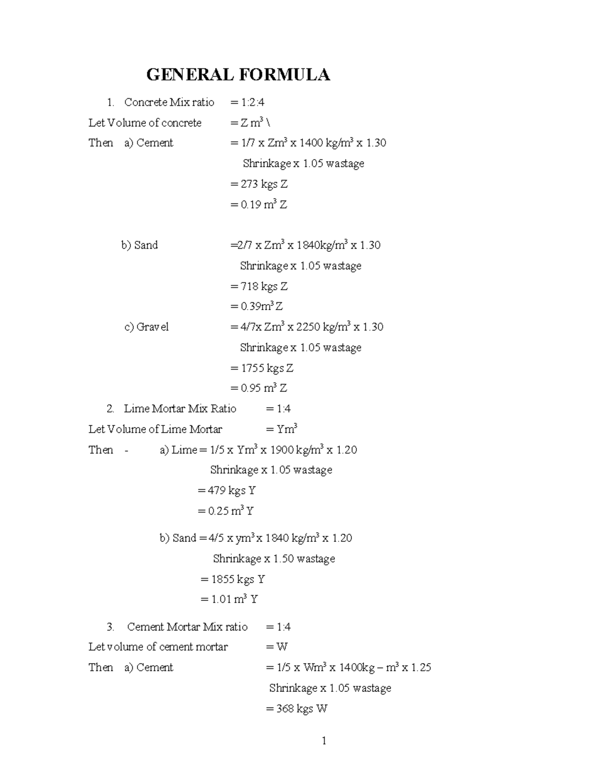 General Formula for Concrete and Mortar Mix Ratios - Construction Guide ...