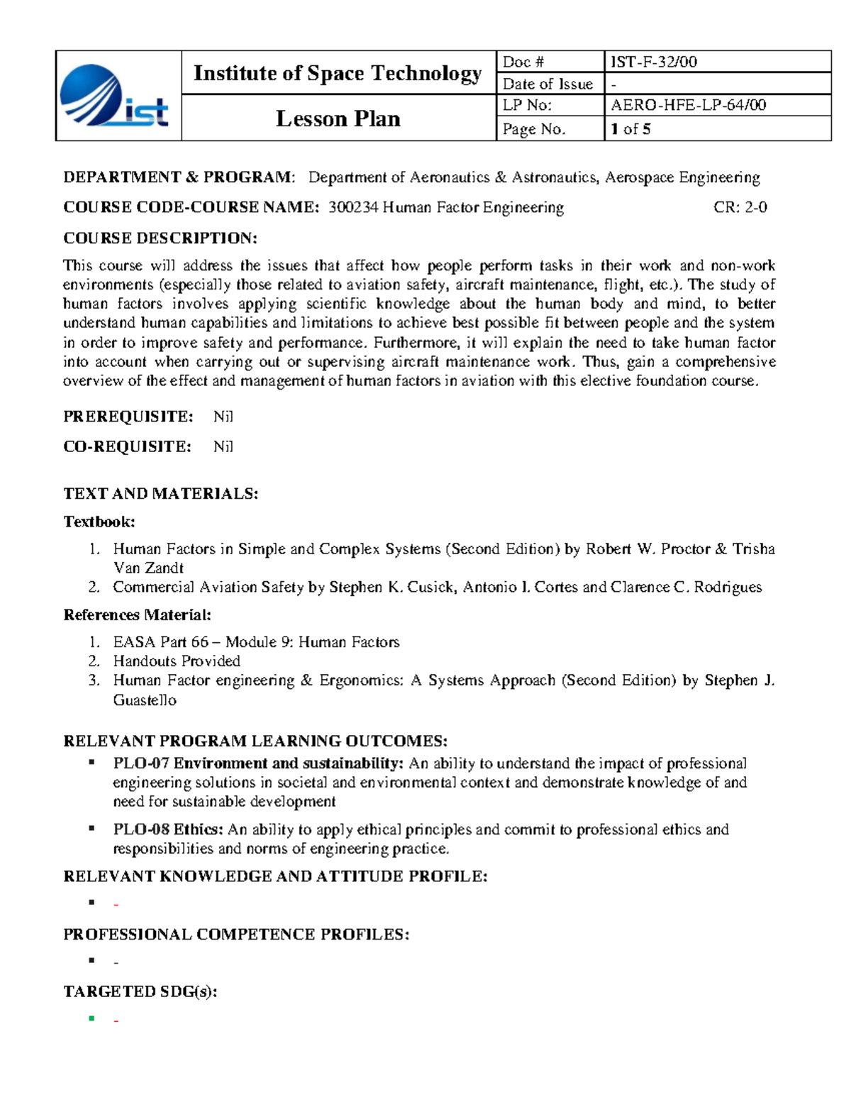 300234 Human Factor Engineering Lesson Plan (SSE-II) - Studocu