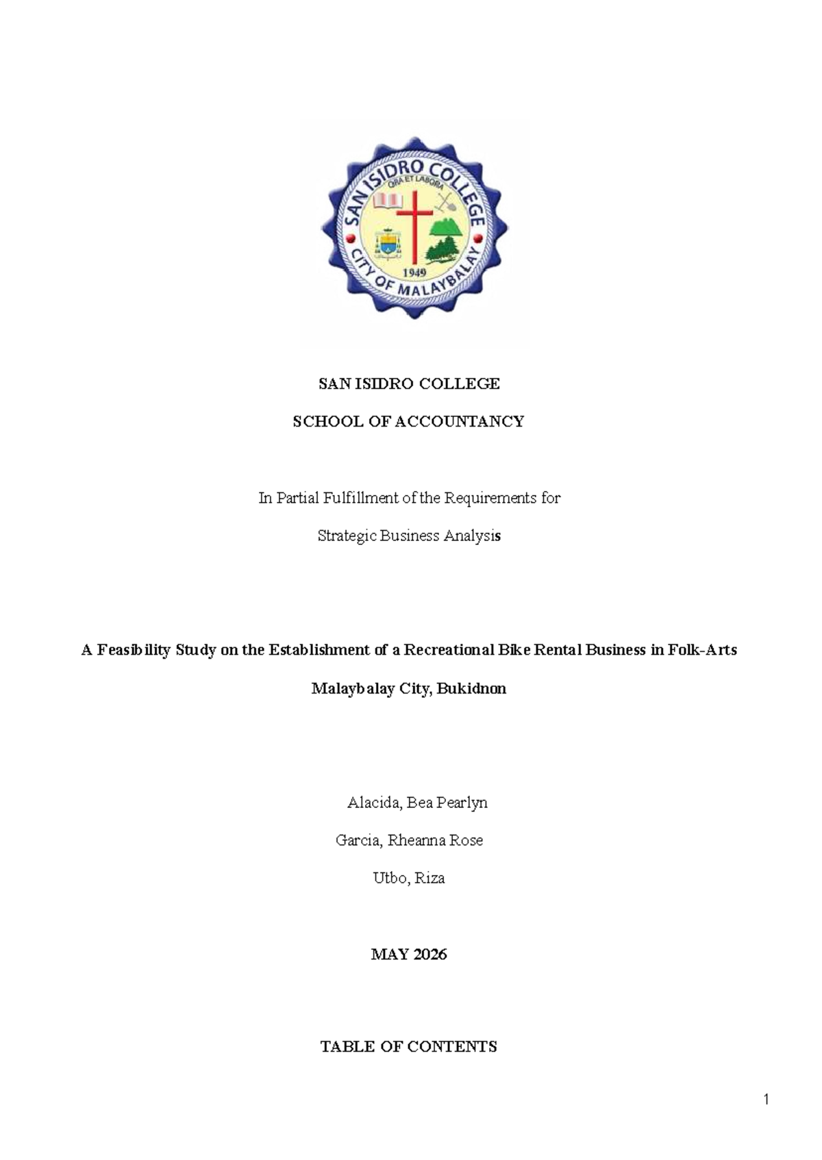 Feasibility Study: Establishing a Recreational Bike Rental Business (BS ...