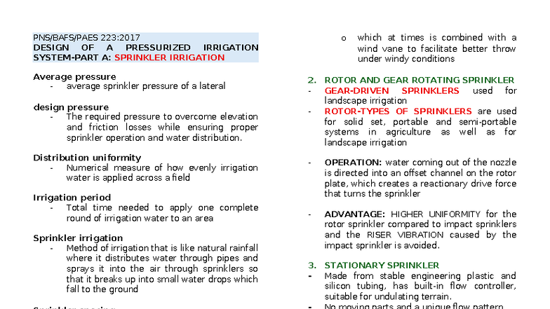 223:2017 DESIGN OF PRESSURIZED IRRIGATION: SPRINKLER SYSTEMS OVERVIEW ...