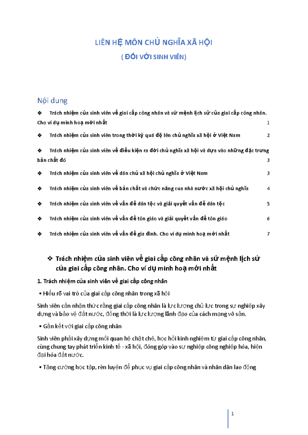 Trách Nhiệm Của Sinh Viên Đối Với Chủ Nghĩa Xã Hội (Môn CNXH) - Studocu