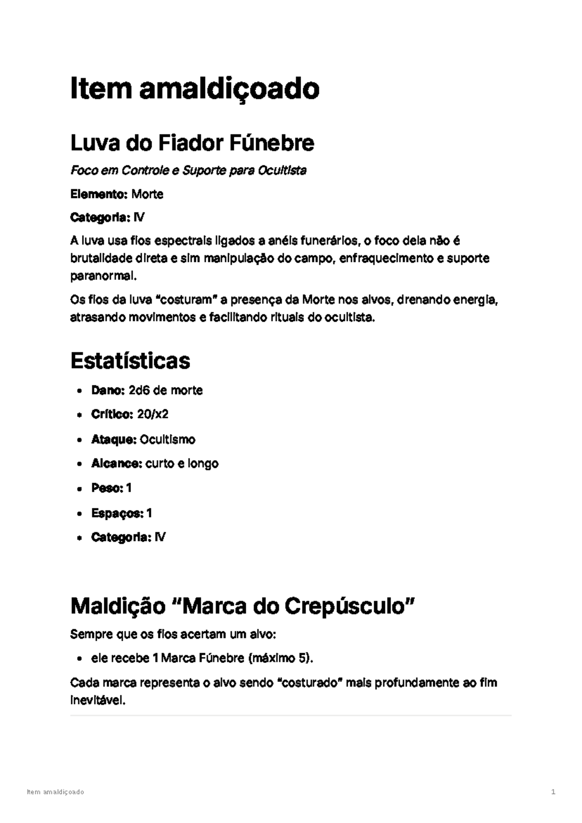 Luva do Fiador Fúnebre: Controle e Suporte Ocultista - Item IV - Studocu