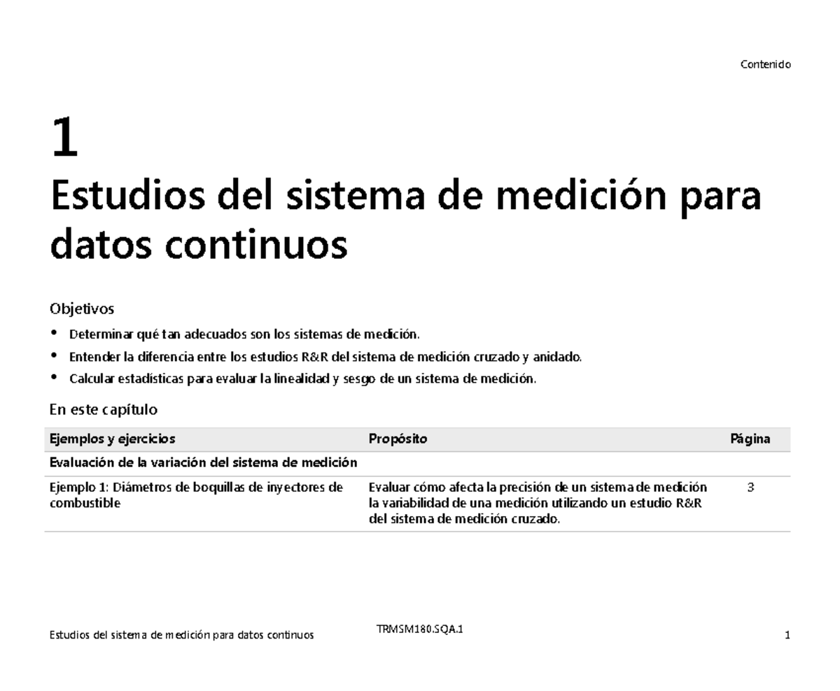 Estudios del sistema de medición para datos continuos - 1 Estudios del ...
