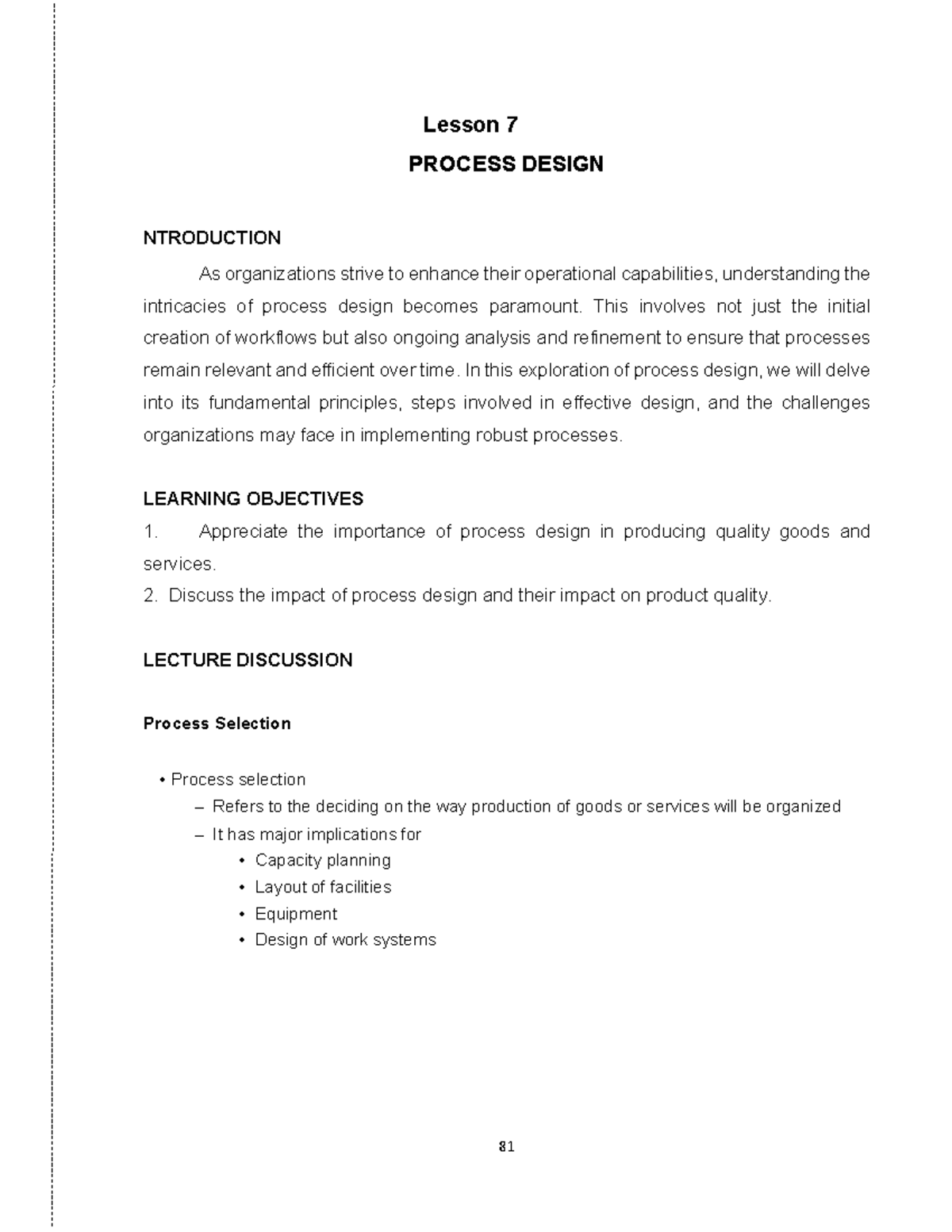 Lesson 7: Process Design in Operations Management (OM 101) - Studocu