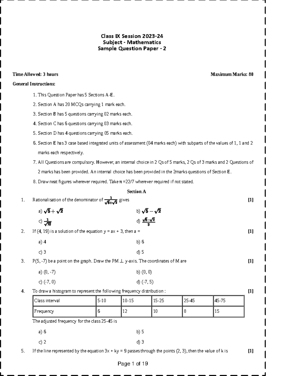9th maths model paper 2 - Thankyou - Time Allowed: 3 hours Maximum Marks: 80 General ...