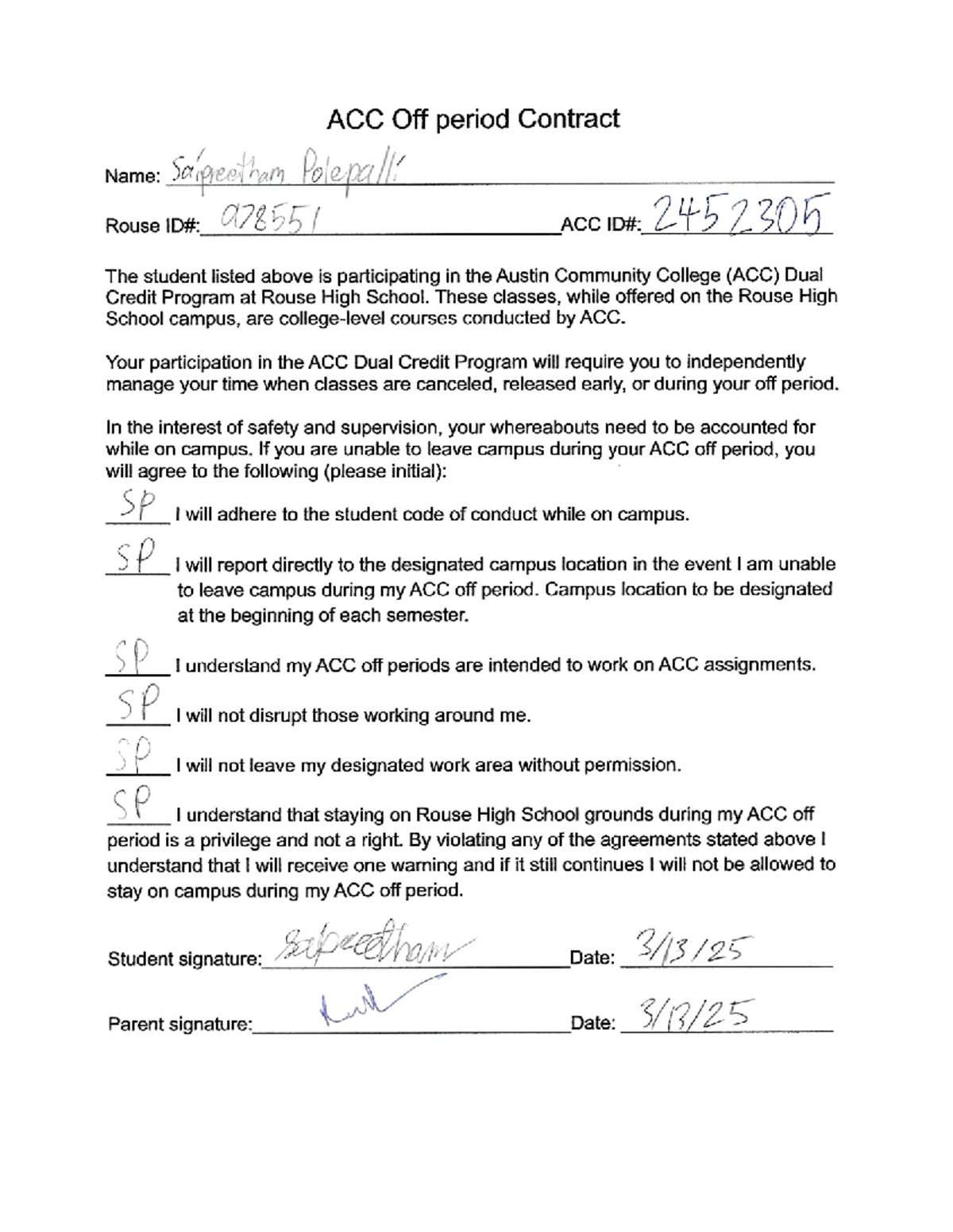 ACC Off Period Guidelines for Dual Credit Students at Rouse High School ...