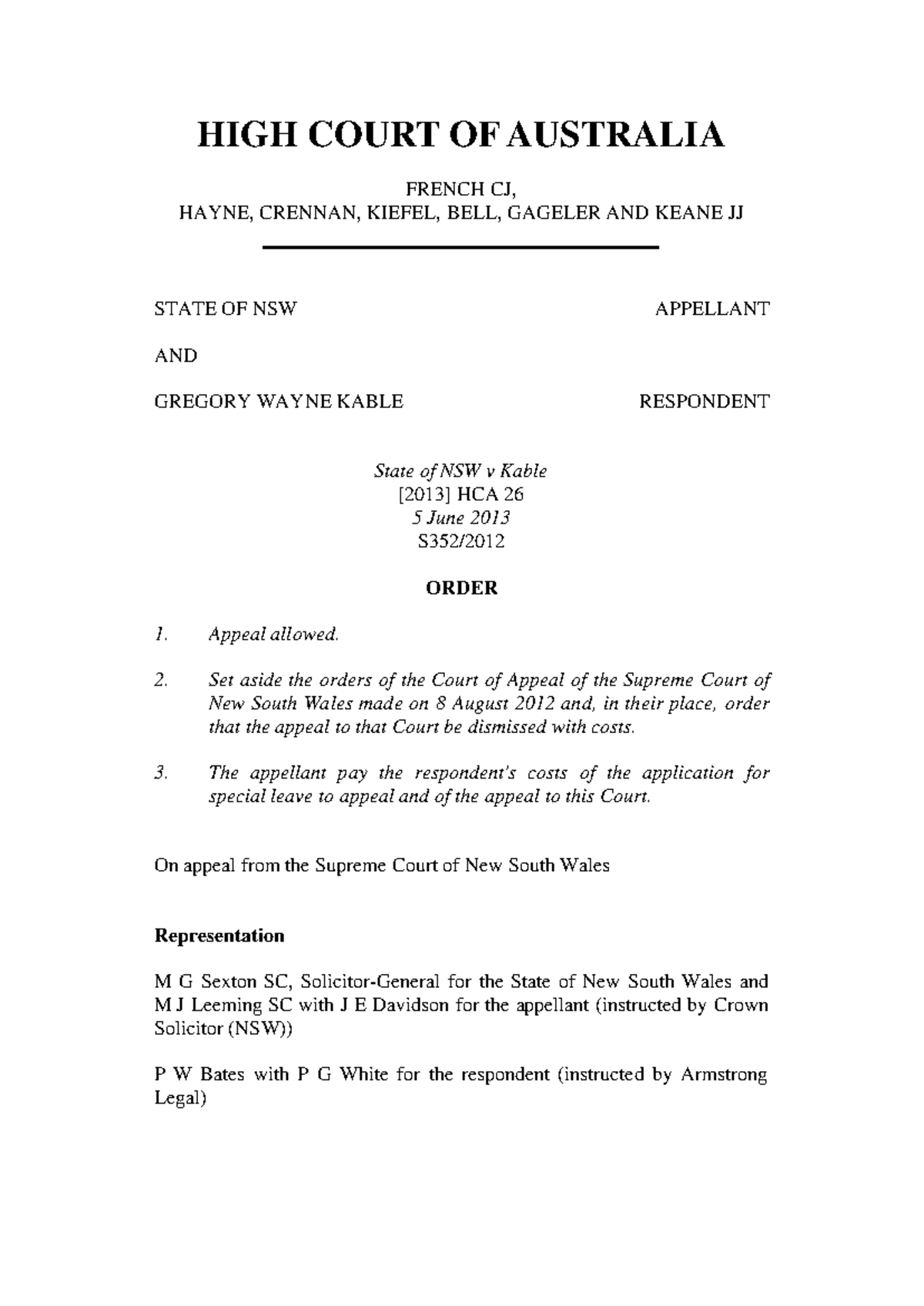 State of NSW v Kable HCA 26: Judicial Authority and False Imprisonment ...