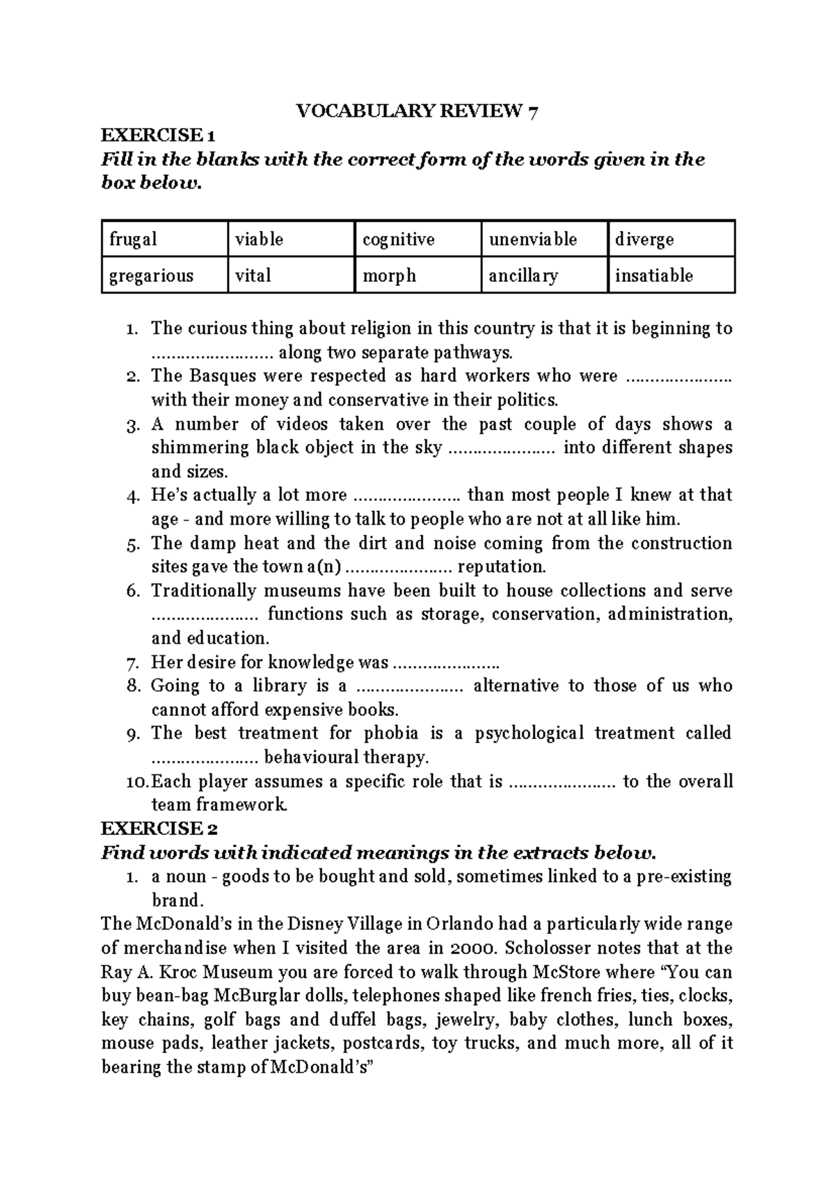 Vocabulary Review 7: Exercises on Word Forms and Meanings - Studocu